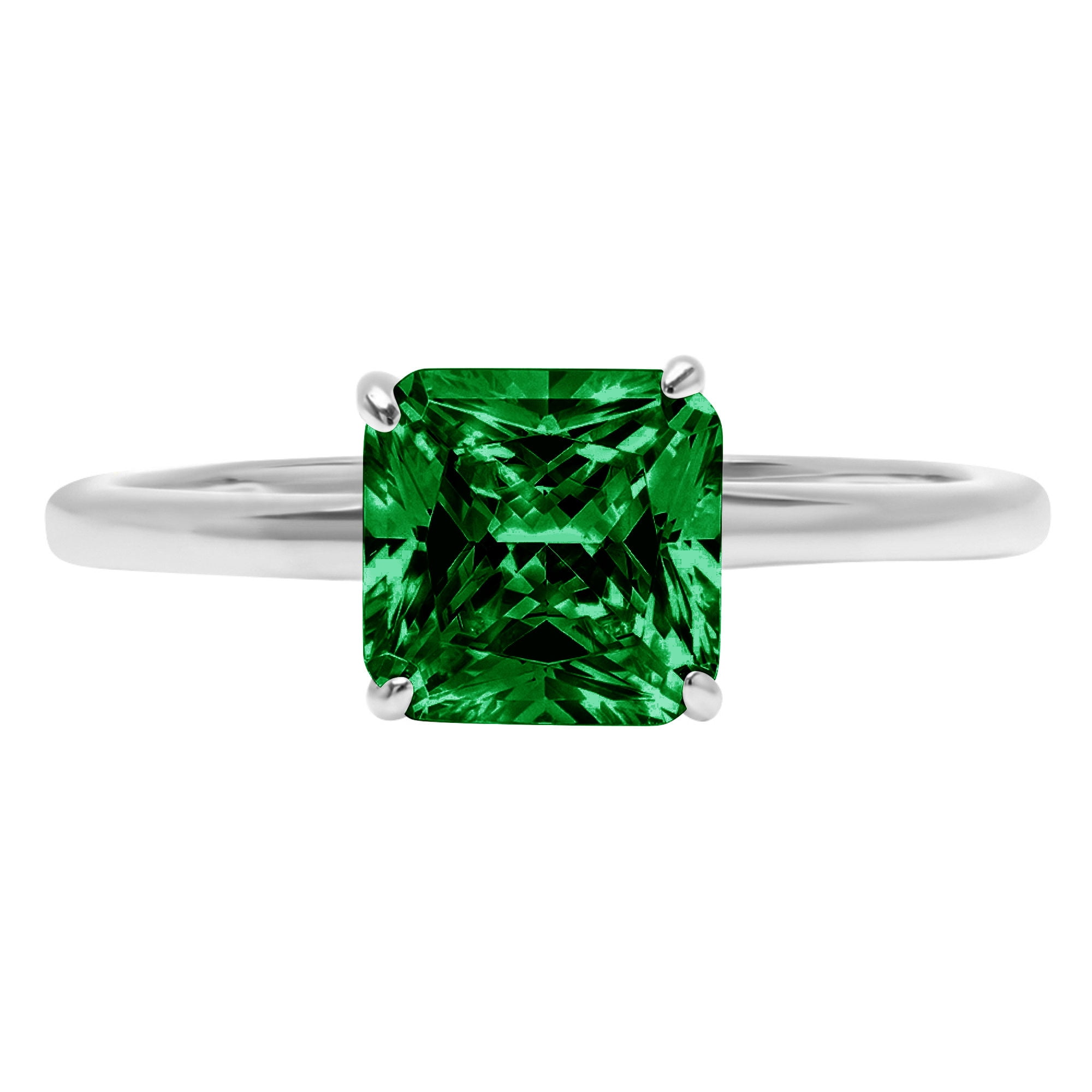 2.5 ct Asscher Cut Simulated Emerald Solitaire 14K White Gold Womens ...
