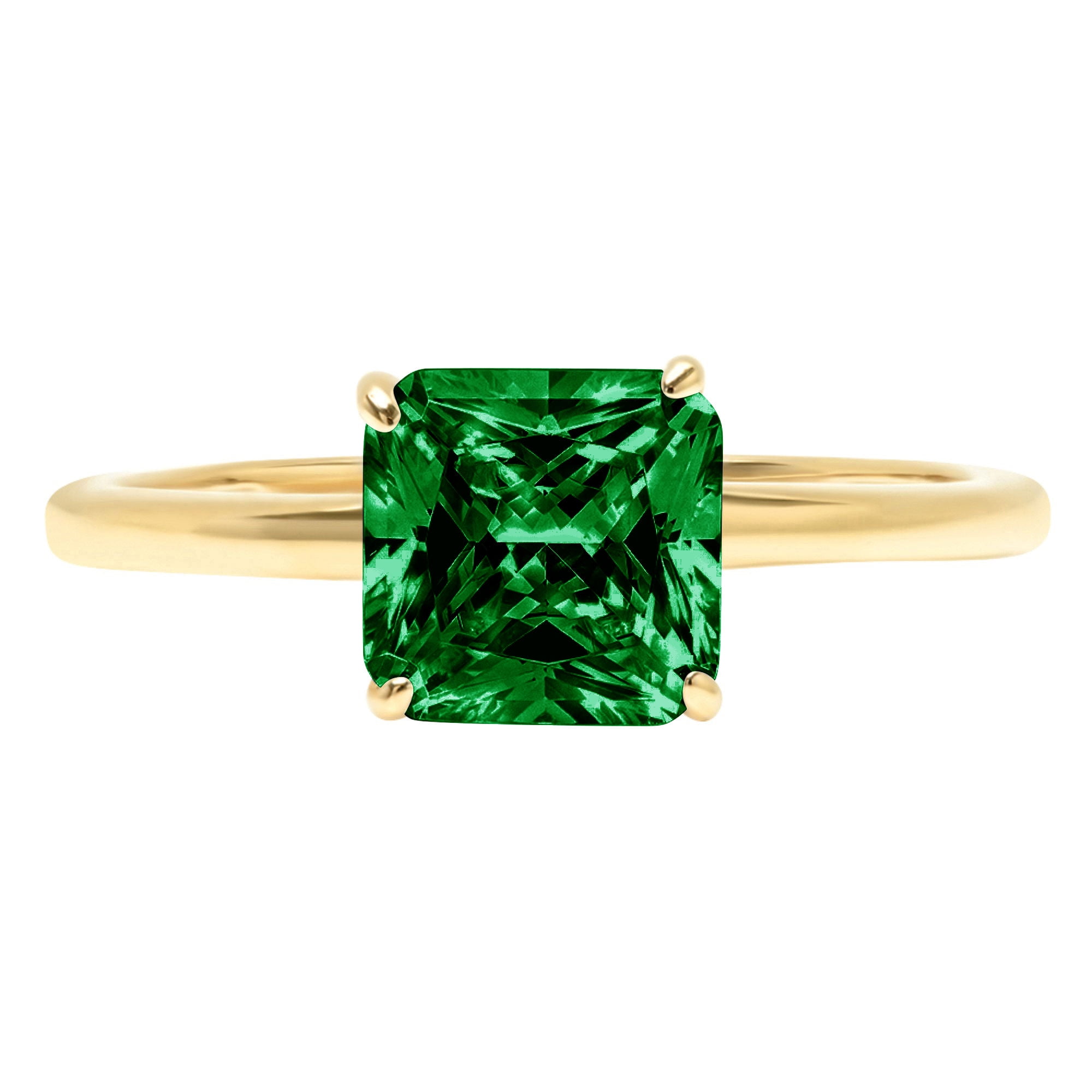 2.5 ct Asscher Cut Simulated Emerald Solitaire 18K Yellow Gold Womens ...