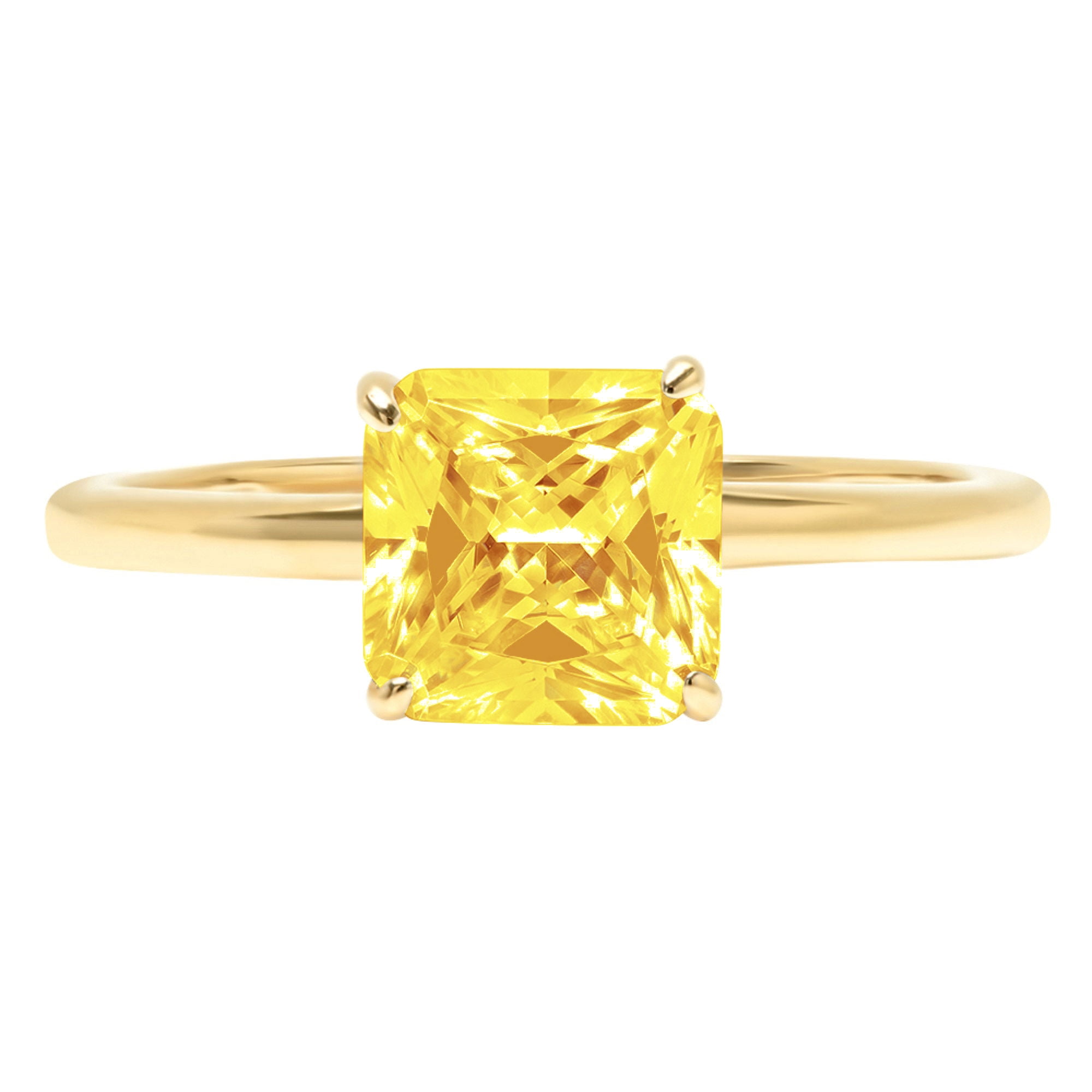 2.5 ct Asscher Cut Simulated Yellow Diamond Solitaire 18K Yellow Gold ...