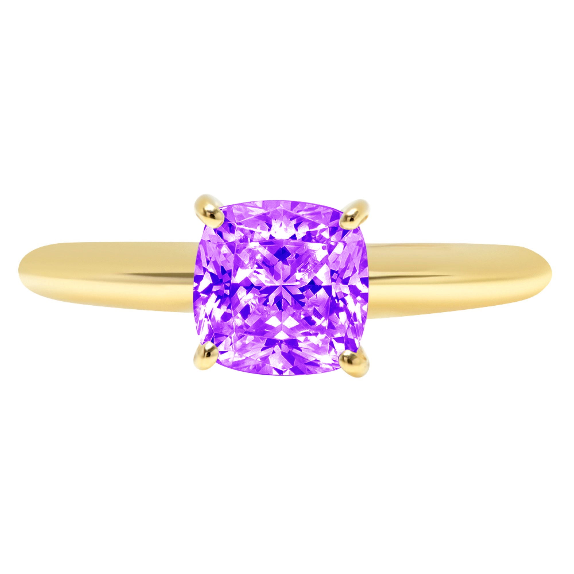 2.5 ct Cushion Cut Natural Amethyst Solitaire 14K Yellow Gold Womens Engagement Ring - Walmart.com