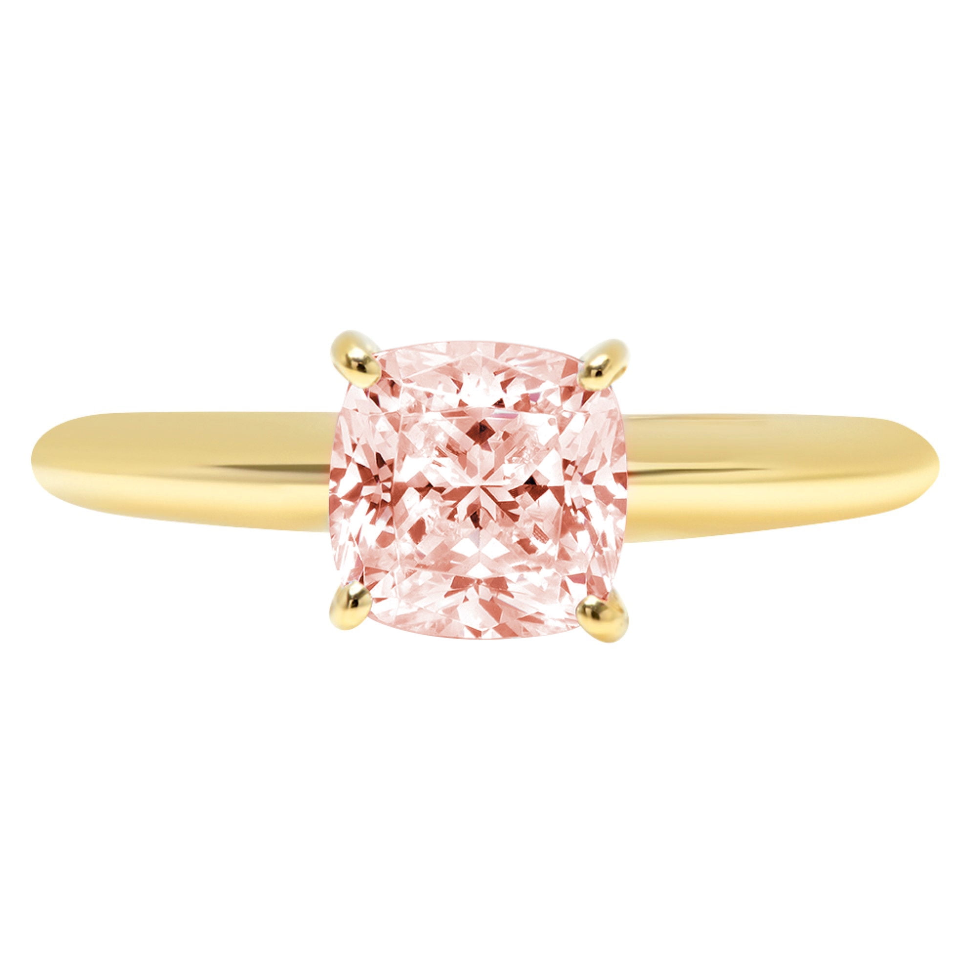 2.5 ct Cushion Cut Simulated Pink Diamond Solitaire 18K Yellow Gold ...