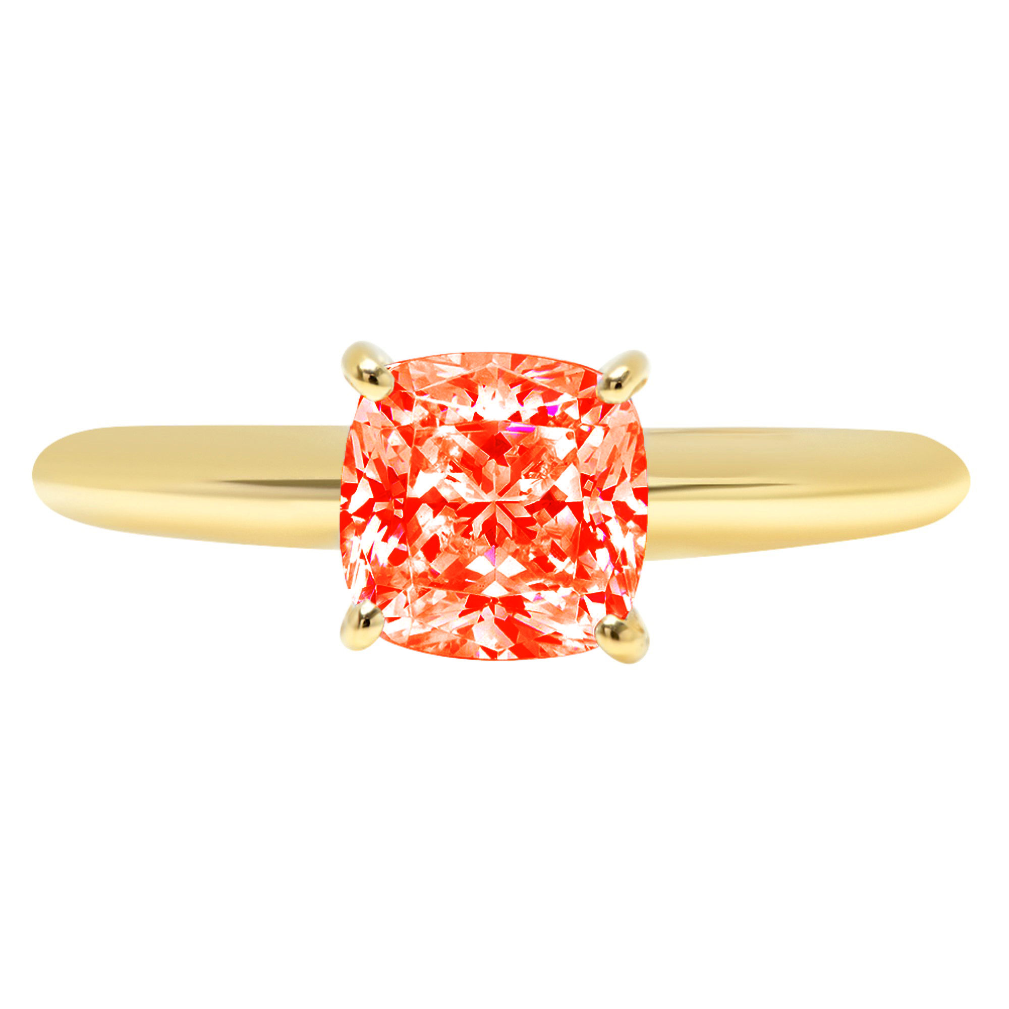 2.5 ct Cushion Cut Simulated Red Diamond Solitaire 18K Yellow Gold ...