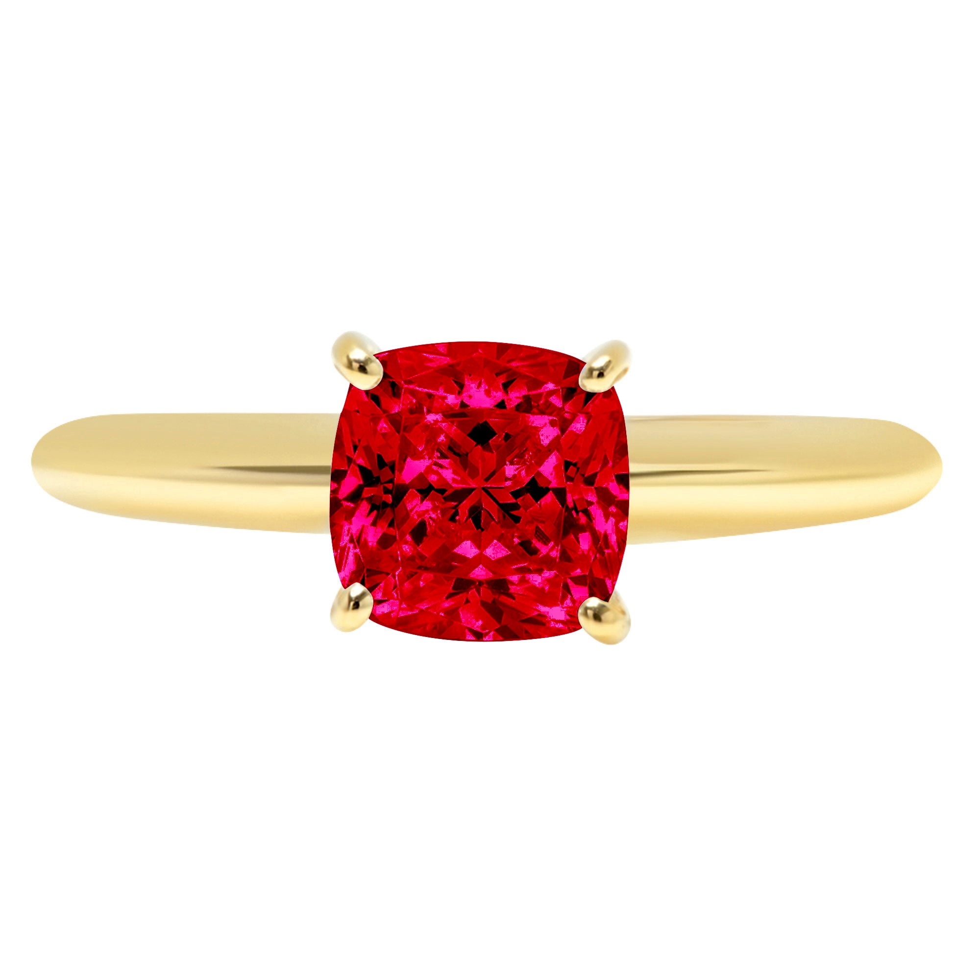 2.5 ct Cushion Cut Simulated Ruby Solitaire 18K Yellow Gold Womens ...