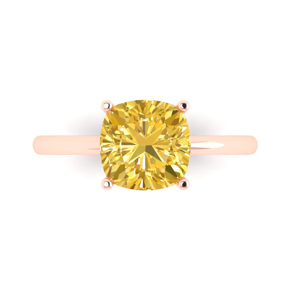 2.5 ct Cushion Cut Simulated Yellow Diamond Solitaire 14K Rose Gold ...