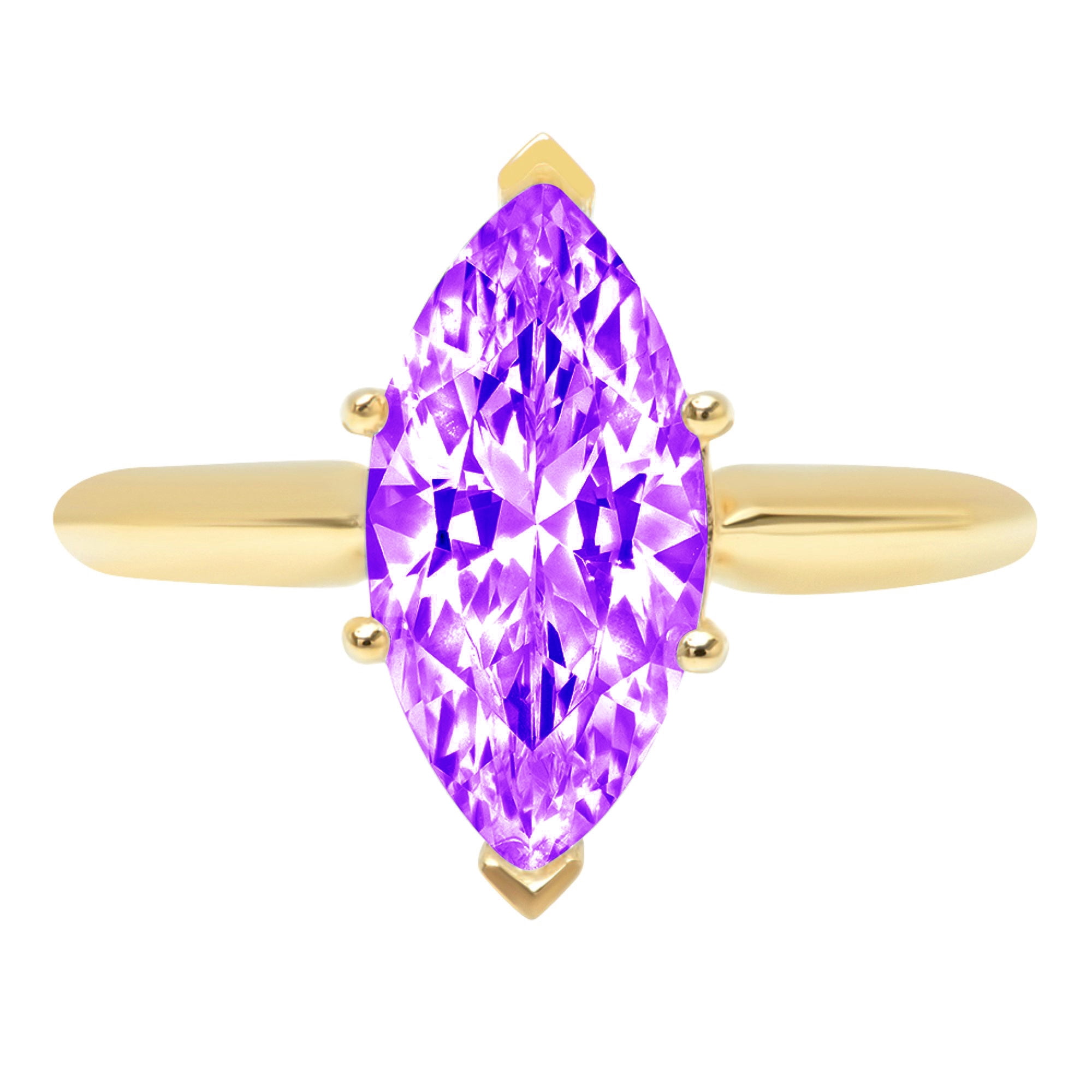 2.5 ct Marquise Cut Natural Amethyst Solitaire 18K Yellow Gold Womens Engagement Ring - Walmart.com