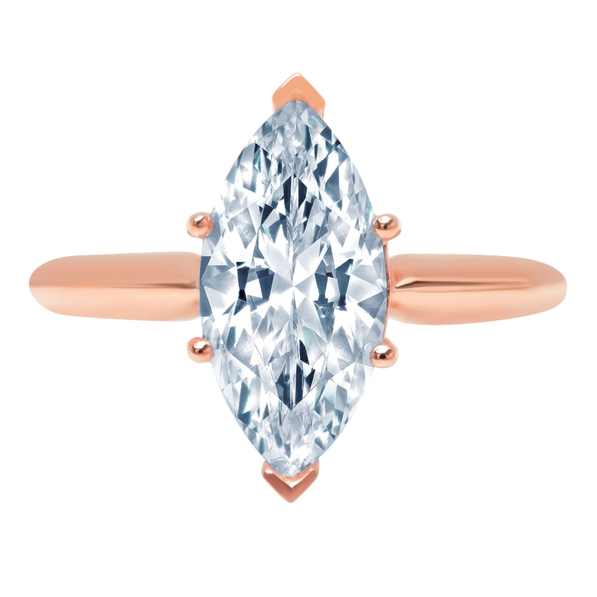 2.5 ct Marquise Cut Simulated Blue Diamond Solitaire 14K Rose Gold ...