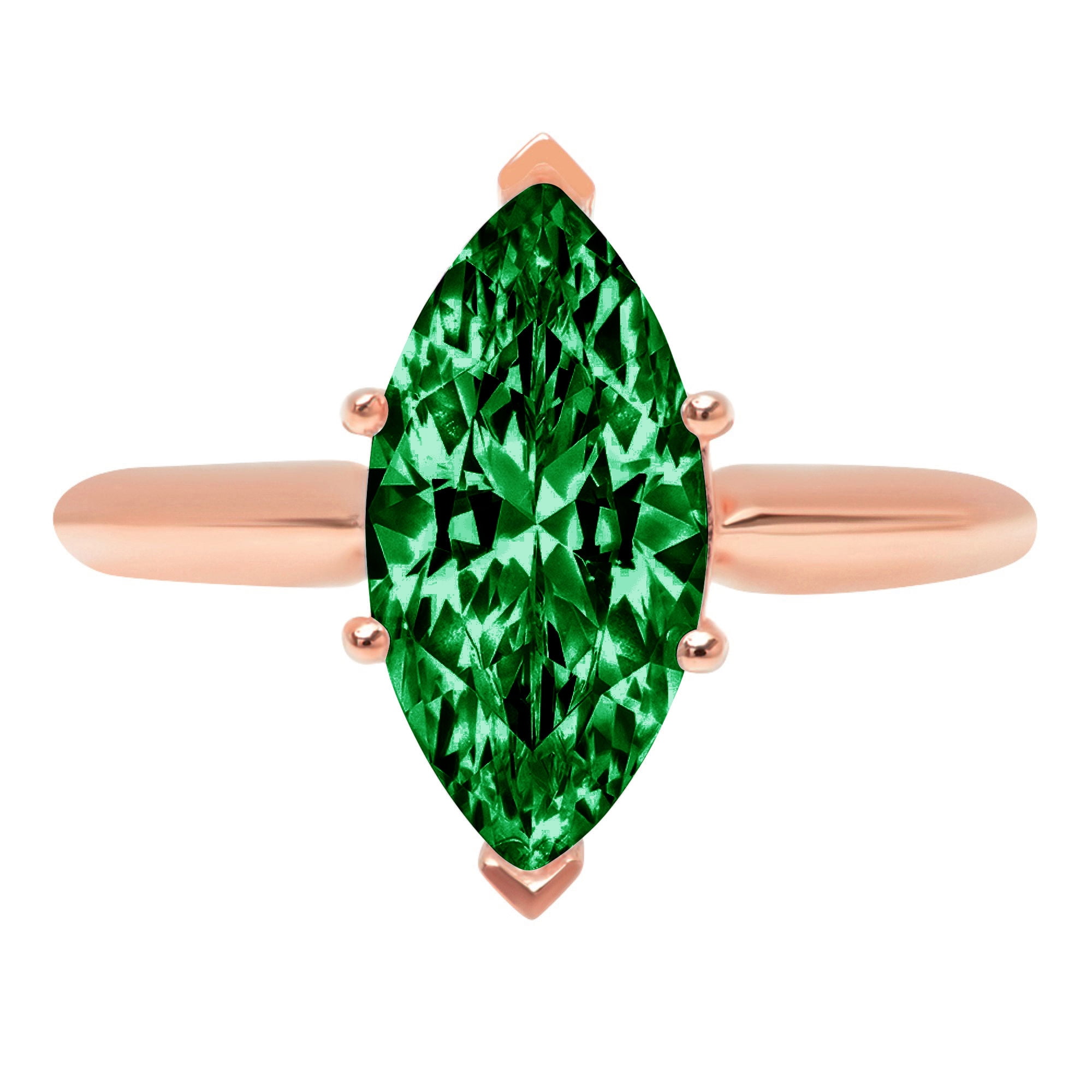 2.5 ct Marquise Cut Simulated Emerald Solitaire 18K Rose Gold Womens ...