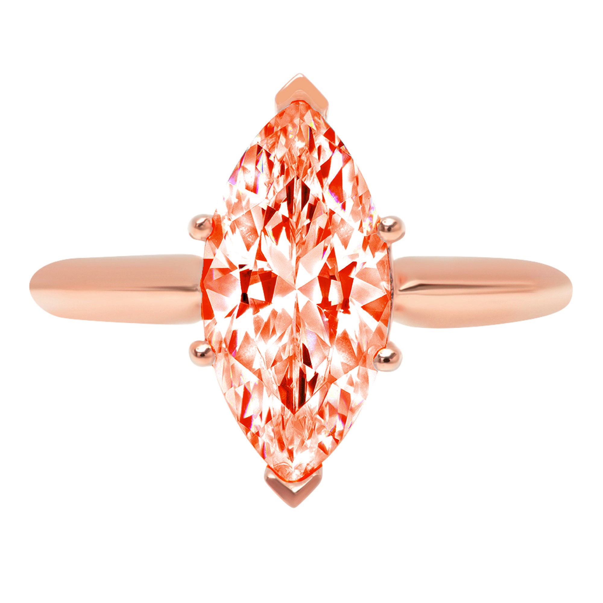 2.5 ct Marquise Cut Simulated Red Diamond Solitaire 14K Rose Gold Womens Engagement Ring ...