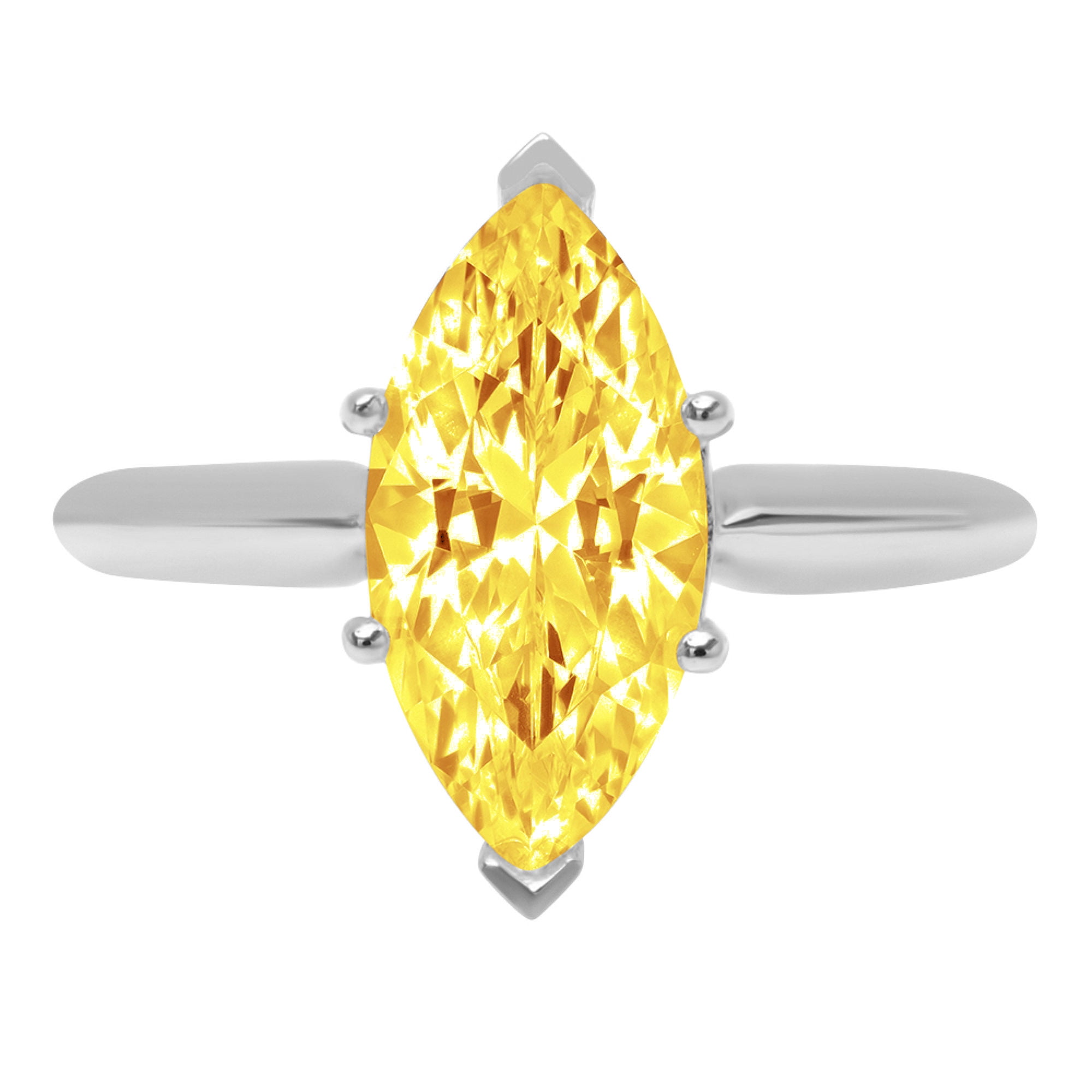 2.5 ct Marquise Cut Simulated Yellow Diamond Solitaire 18K White Gold ...