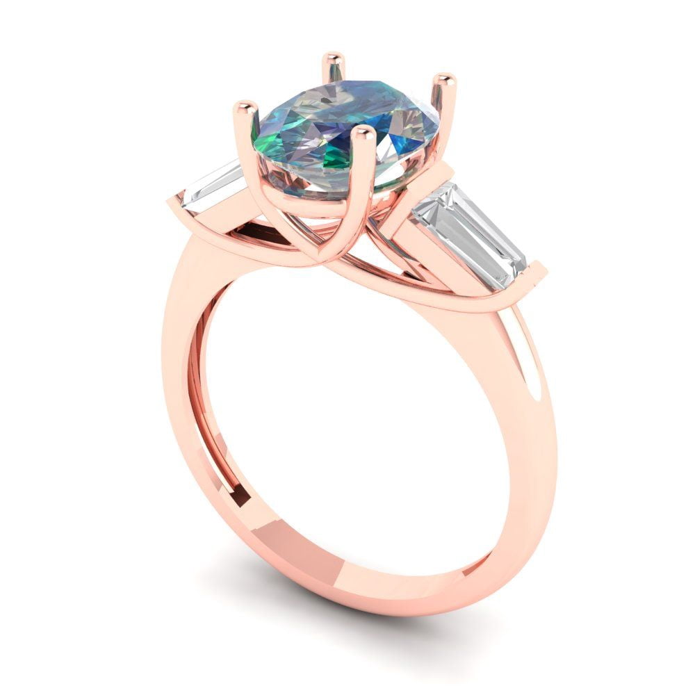 2.5 ct Oval Cut Blue Moissanite Three-Stone Engagement Ring for Women ...