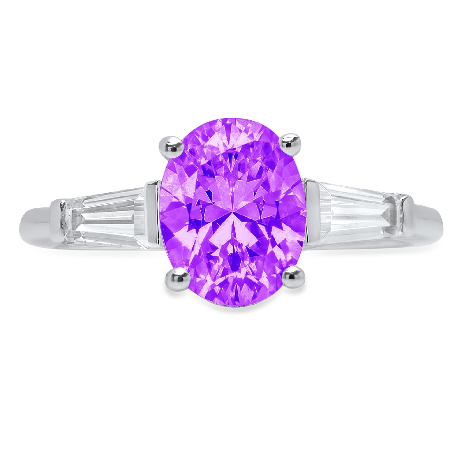 2.5 ct Oval Cut Natural Amethyst 3 Stone 18K White Gold Womens ...