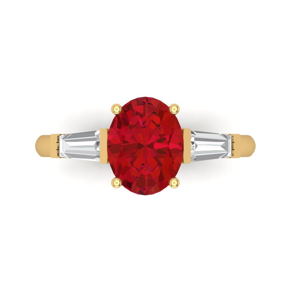 2.5 ct Oval Cut Simulated Ruby 3 Stone 18K Yellow Gold Womens ...