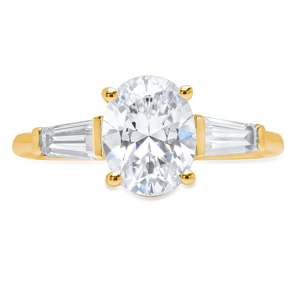 2.5 ct Oval Cut White Sapphire 3 Stone 18K Yellow Gold Womens ...