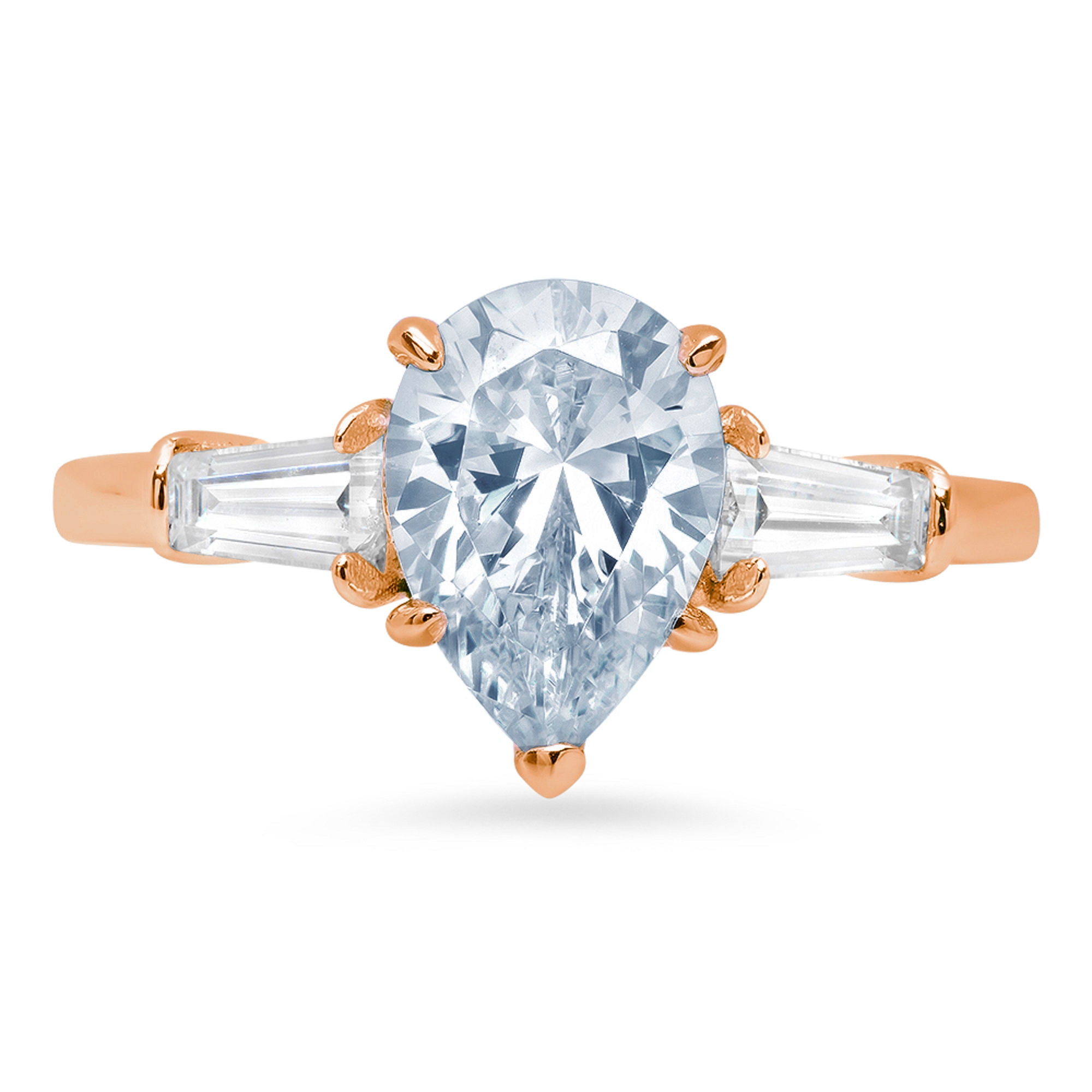 2.5 ct Pear Cut Natural Aquamarine 3 Stone 18K Rose Gold Womens ...