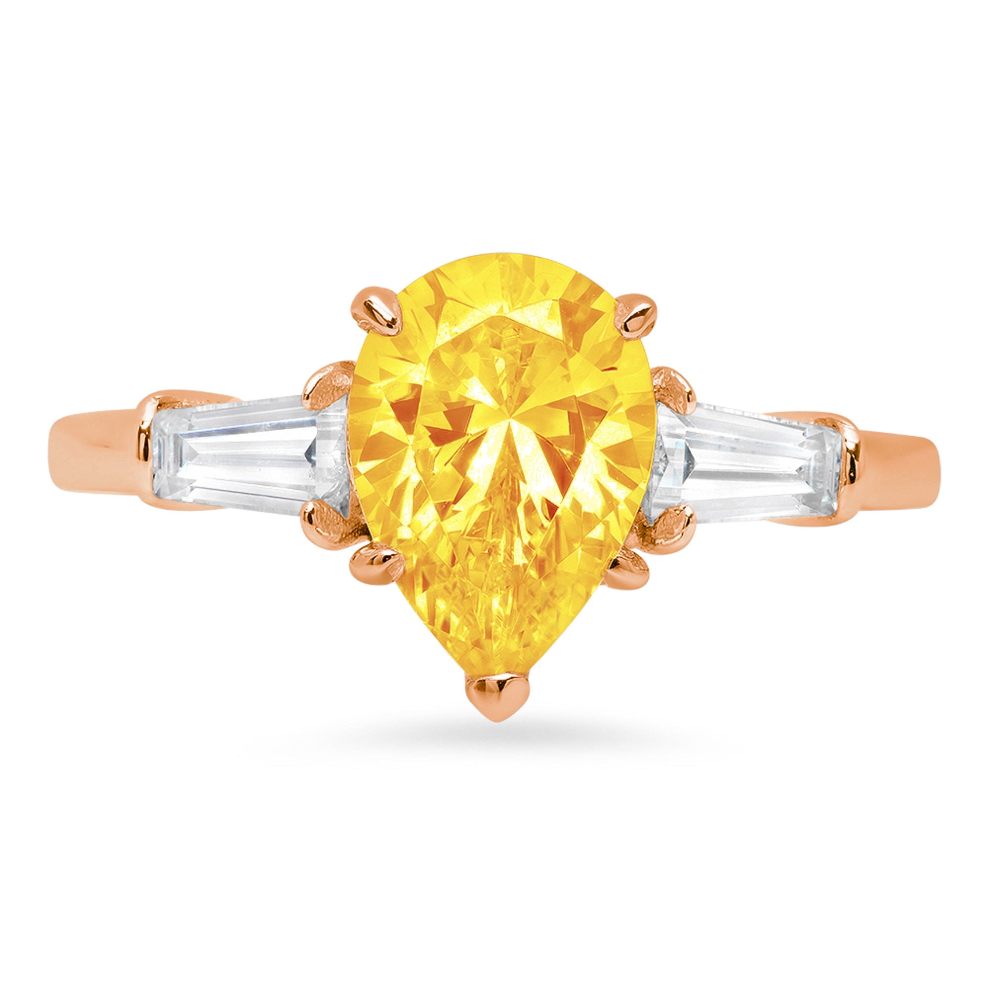 2.5 ct Pear Cut Natural Citrine 3 Stone 14K Rose Gold Womens Engagement ...