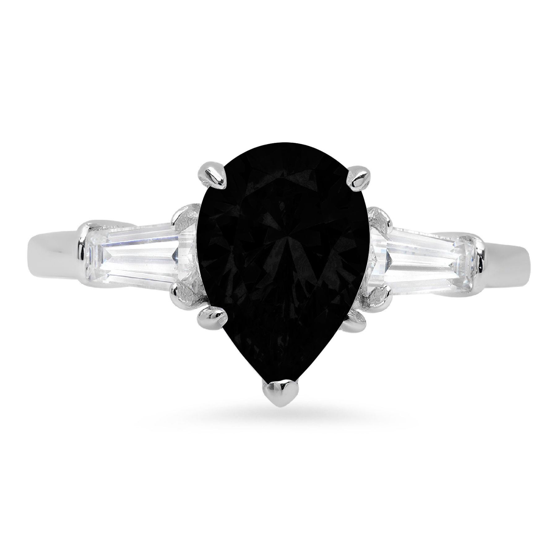 2.5 ct Pear Cut Natural Onyx 3 Stone 18K White Gold Womens Engagement Ring - Walmart.com
