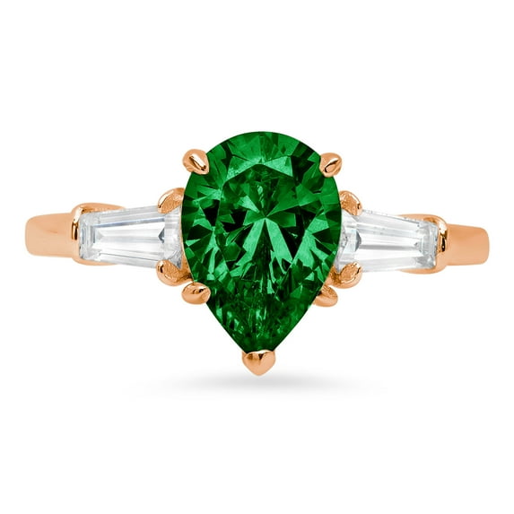 2.5 ct Pear Cut Simulated Emerald 3 Stone 14K Rose Gold Womens Engagement Ring - Walmart.com