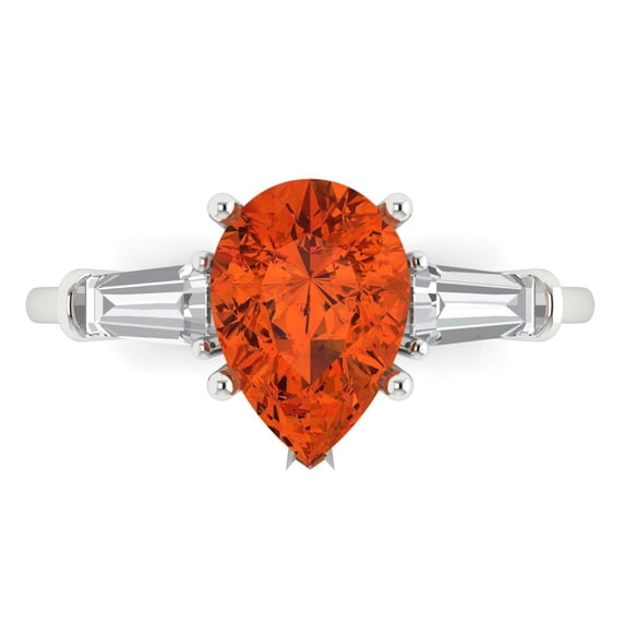 2.5 ct Pear Cut Simulated Red Diamond 3 Stone 18K White Gold Womens ...