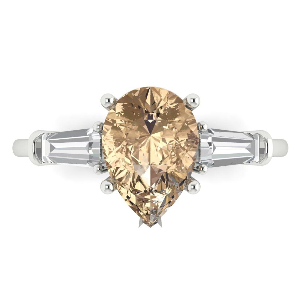 2.5 ct Pear Cut Yellow Moissanite 3 Stone 18K White Gold Womens Engagement Ring - Walmart.com