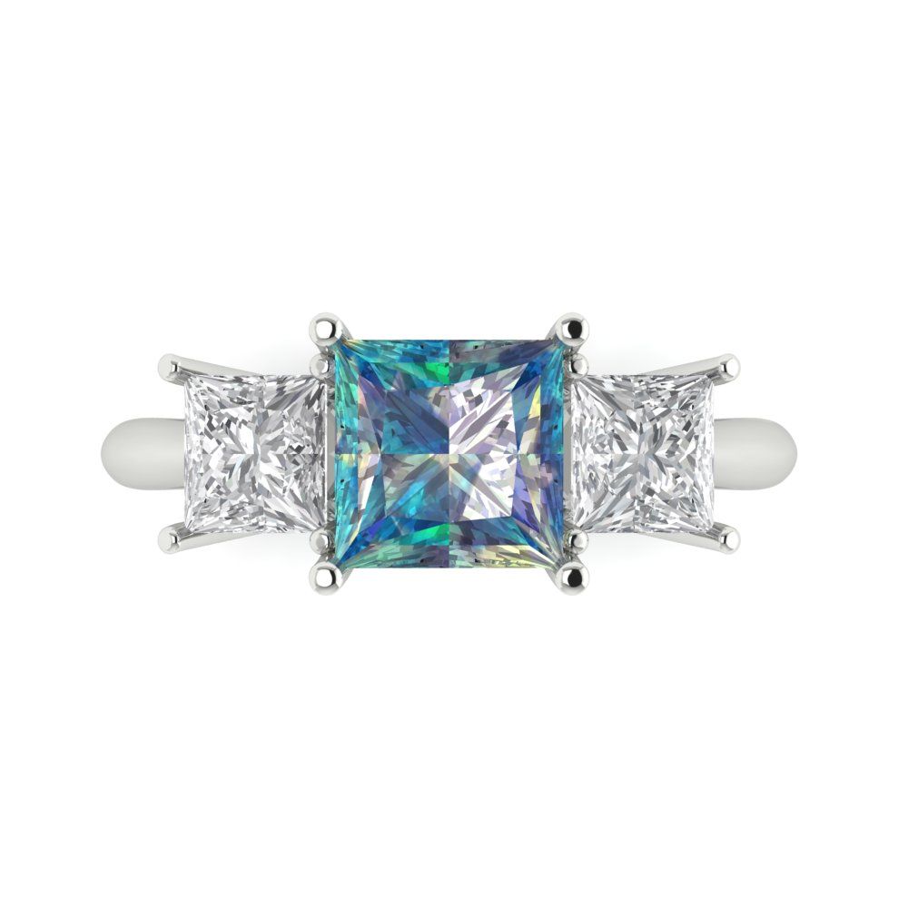 2.5 ct Princess Cut Blue Moissanite 3 Stone 18K White Gold Womens Engagement Ring - Walmart.com