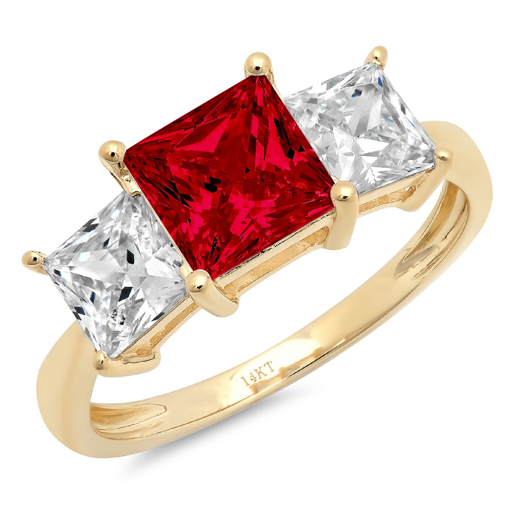 2.5 ct Princess Cut Natural Garnet 3 Stone 14K Yellow Gold Womens ...