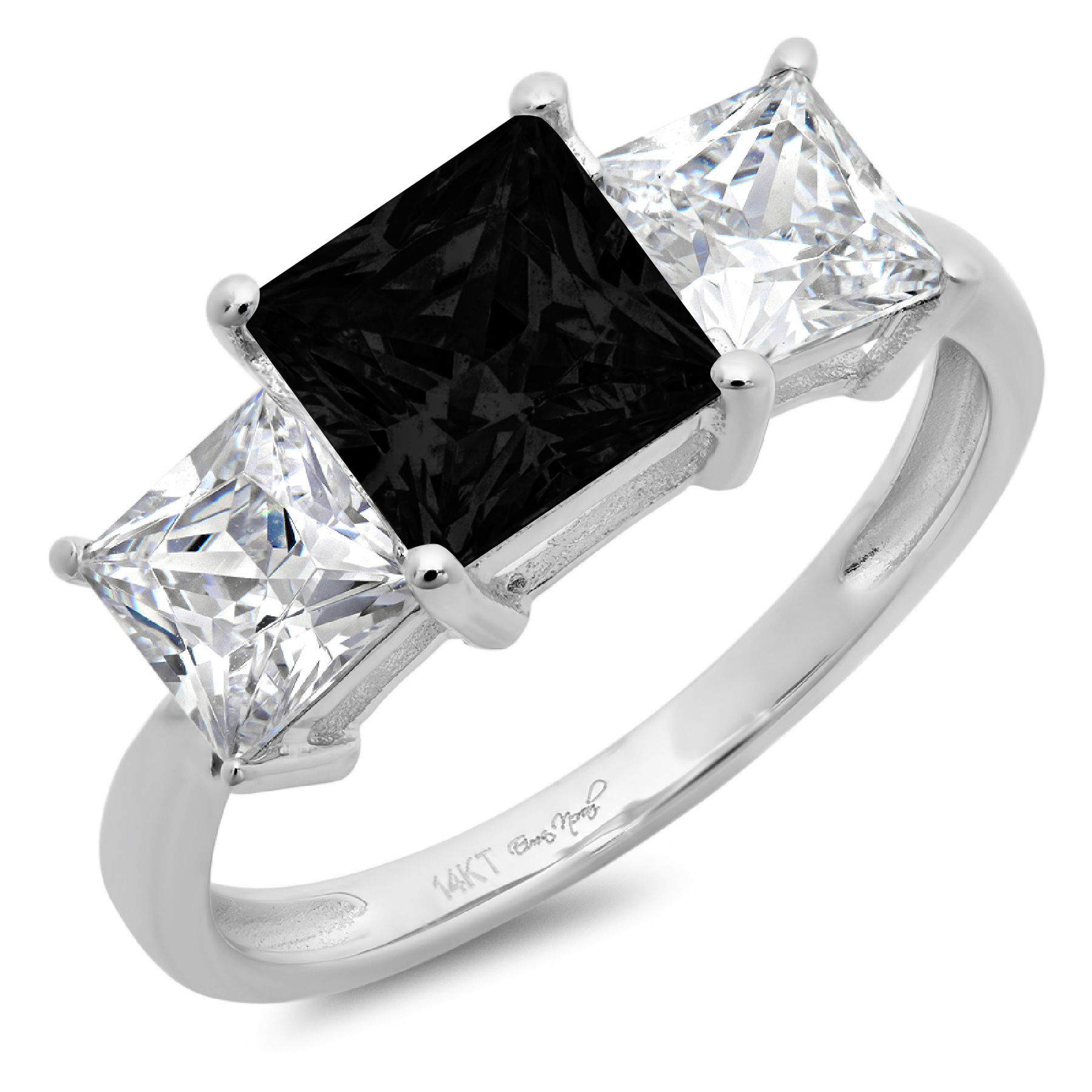 2.5 ct Princess Cut Natural Onyx 3 Stone 18K White Gold Womens ...