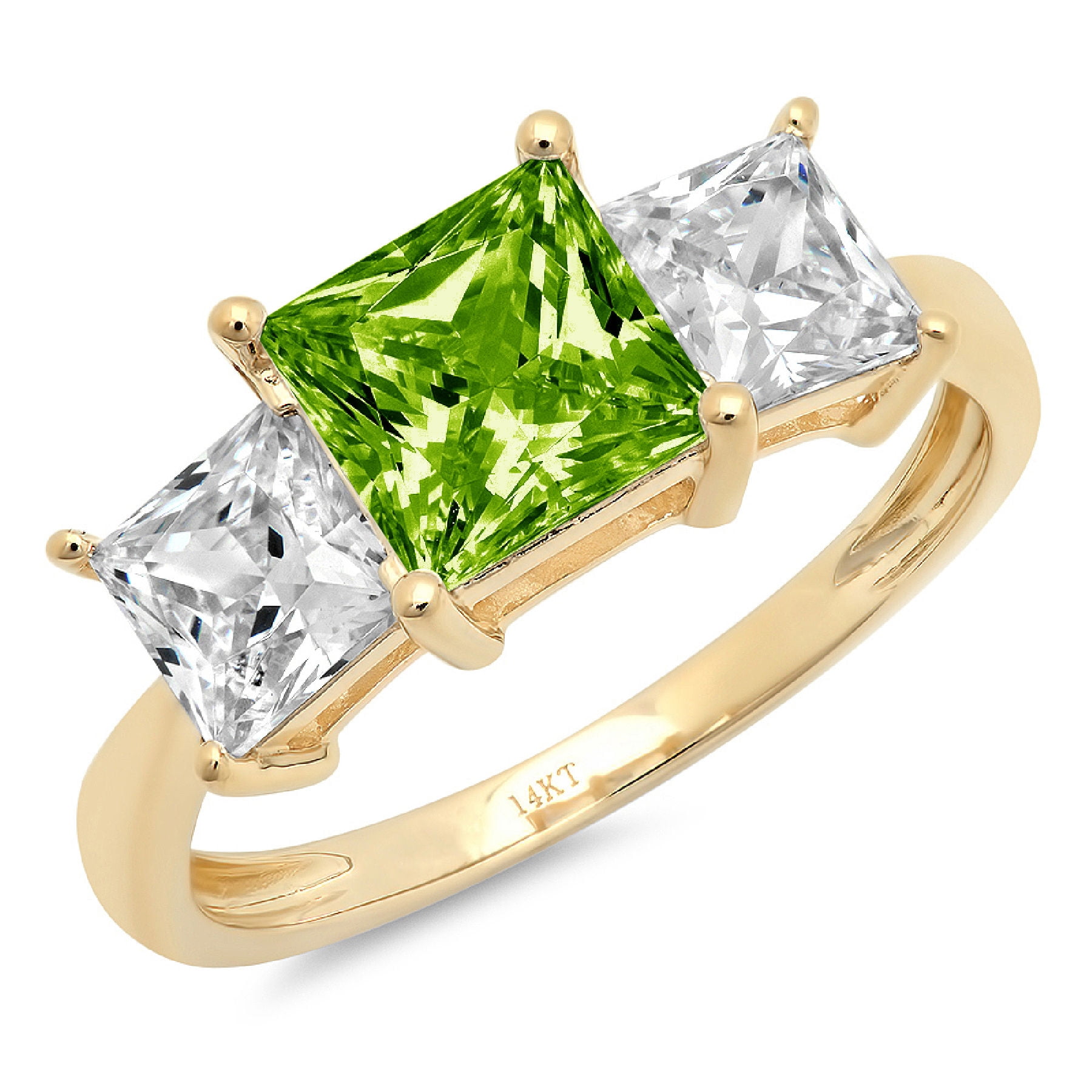 2.5 ct Princess Cut Natural Peridot 3 Stone 18K Yellow Gold Womens ...