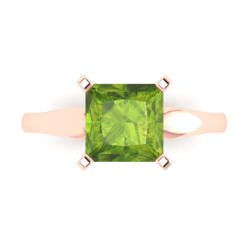 2.5 ct Princess Cut Natural Peridot Solitaire 18K Rose Gold Womens ...