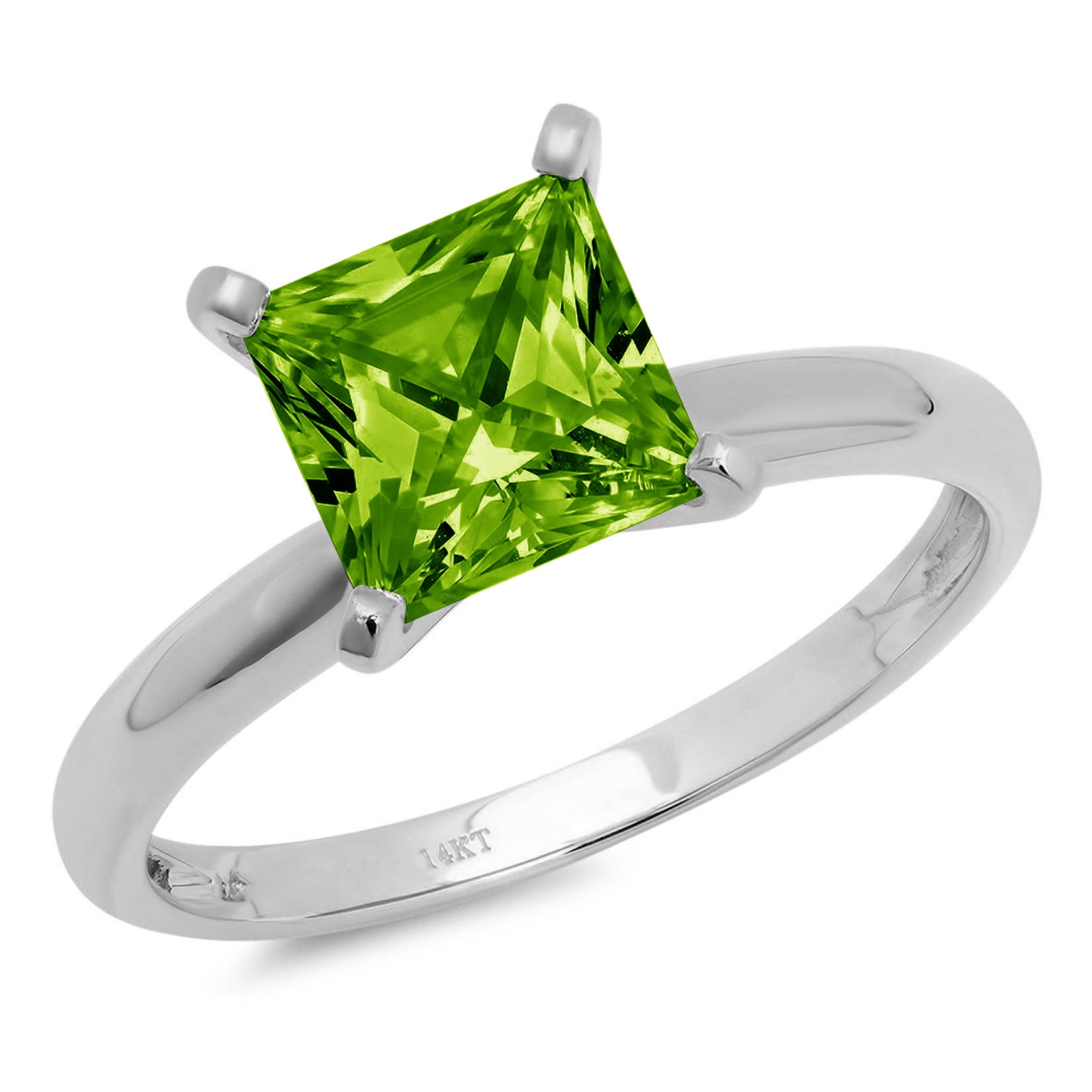2.5 ct Princess Cut Natural Peridot Solitaire 18K White Gold Womens ...