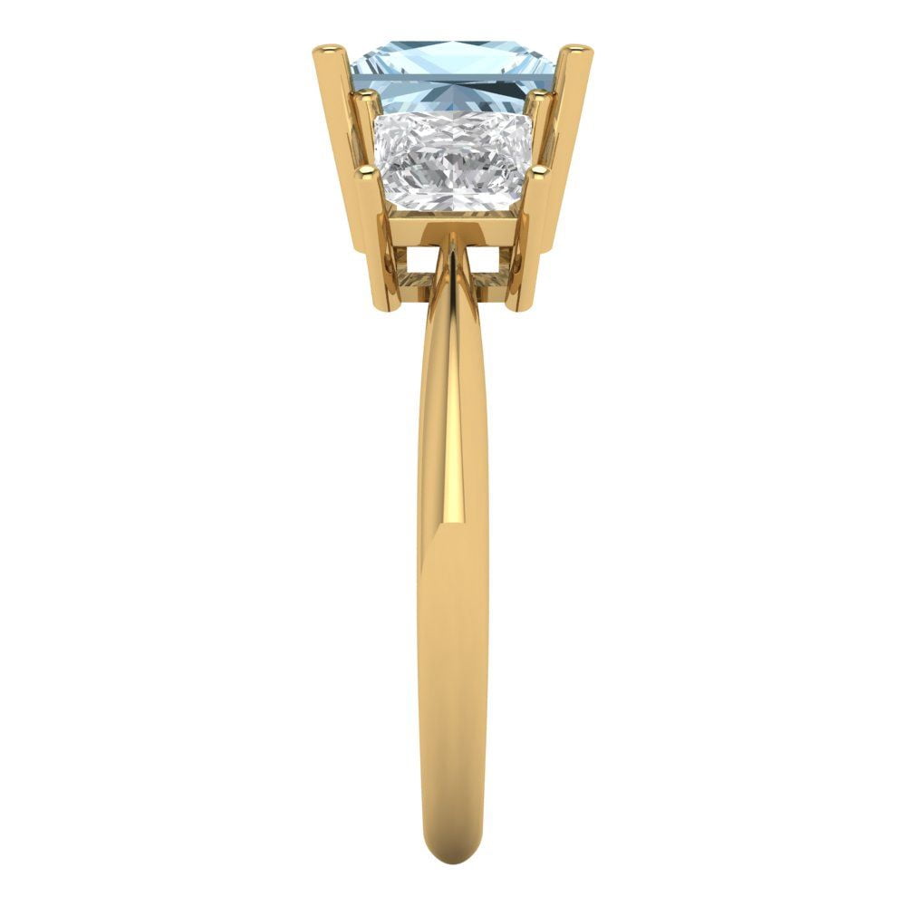 2.5 ct Princess Cut Natural Swiss Blue Topaz 3 Stone 18K Yellow Gold ...