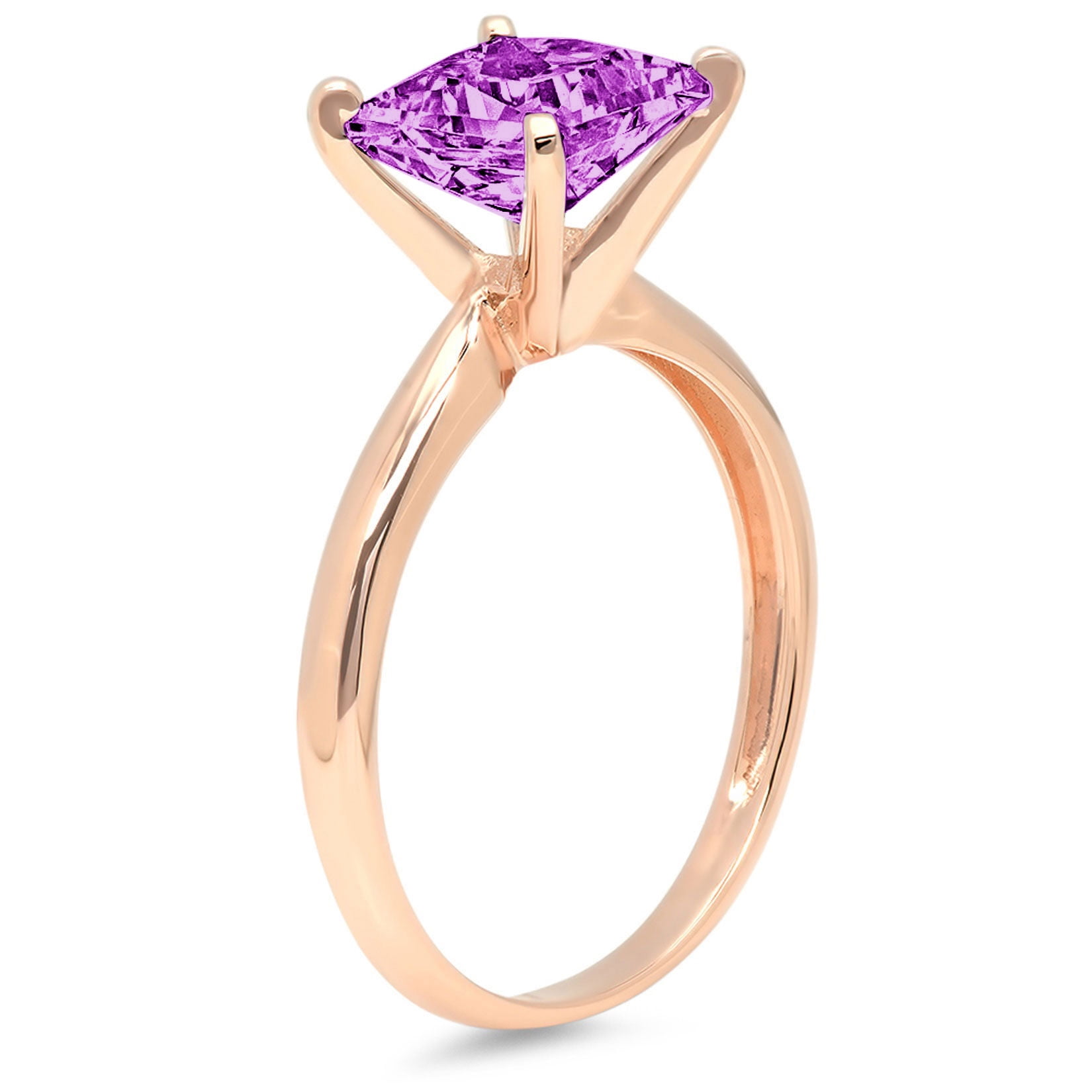 2.5 ct Princess Cut Simulated Alexandrite Solitaire Engagement Ring for Women in 18K Rose Gold ...