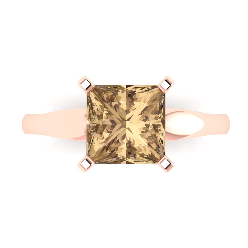 2.5 ct Princess Cut Simulated Champagne Diamond Solitaire 14K Rose Gold ...