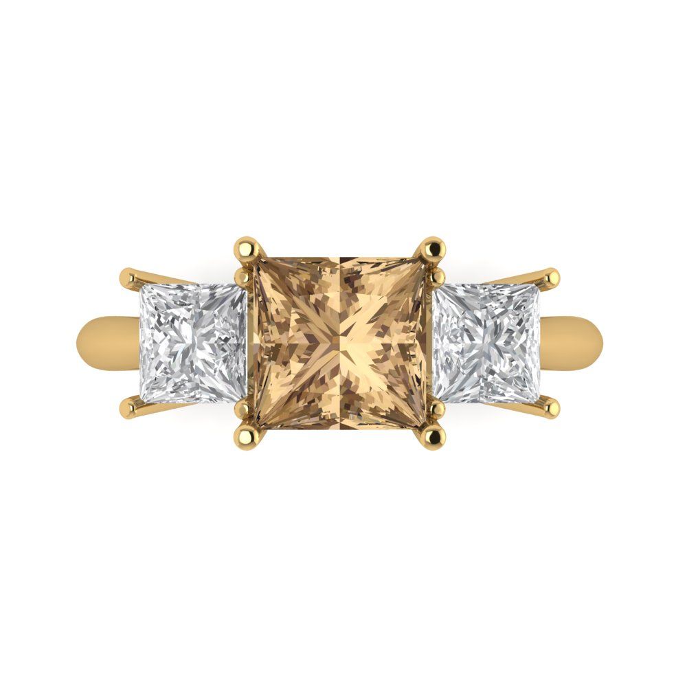 2.5 ct Princess Cut Simulated Champagne Diamond Three-Stone Engagement ...