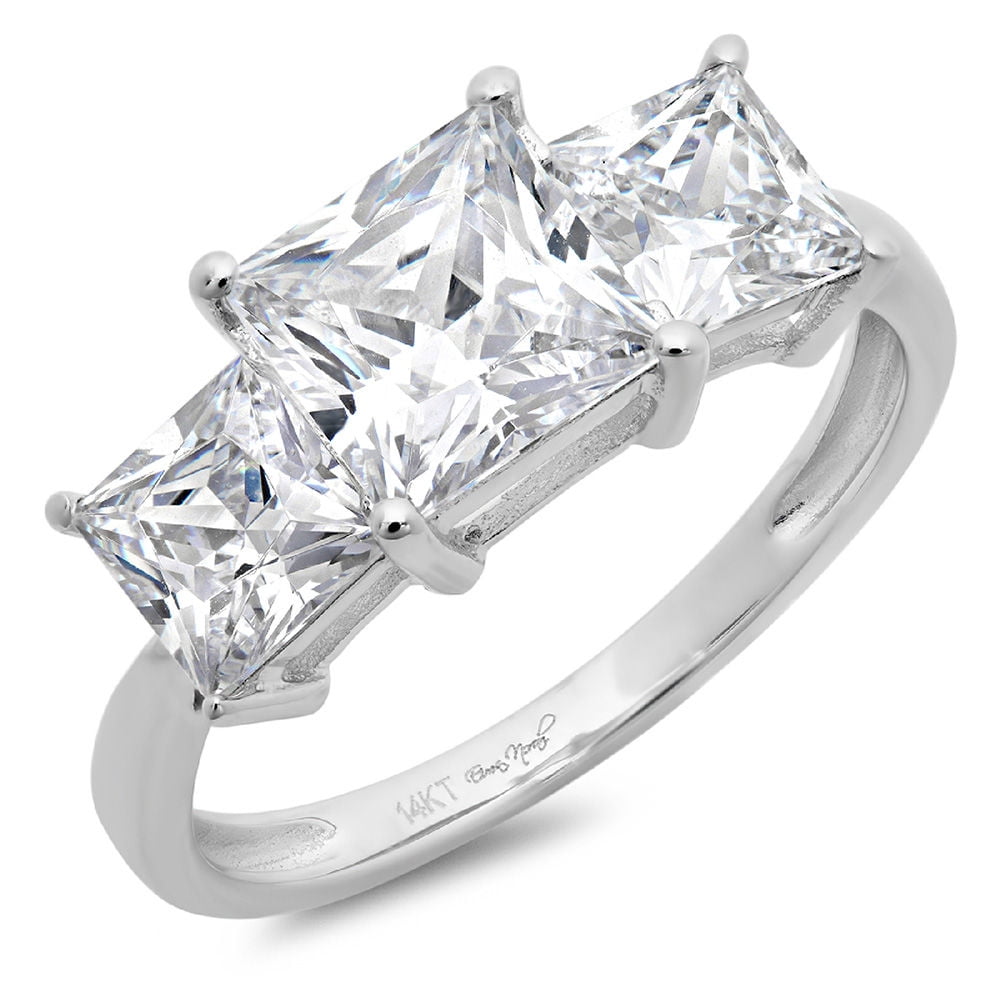 2.5 ct Princess Cut Simulated Diamond 3 Stone 18K White Gold Womens ...