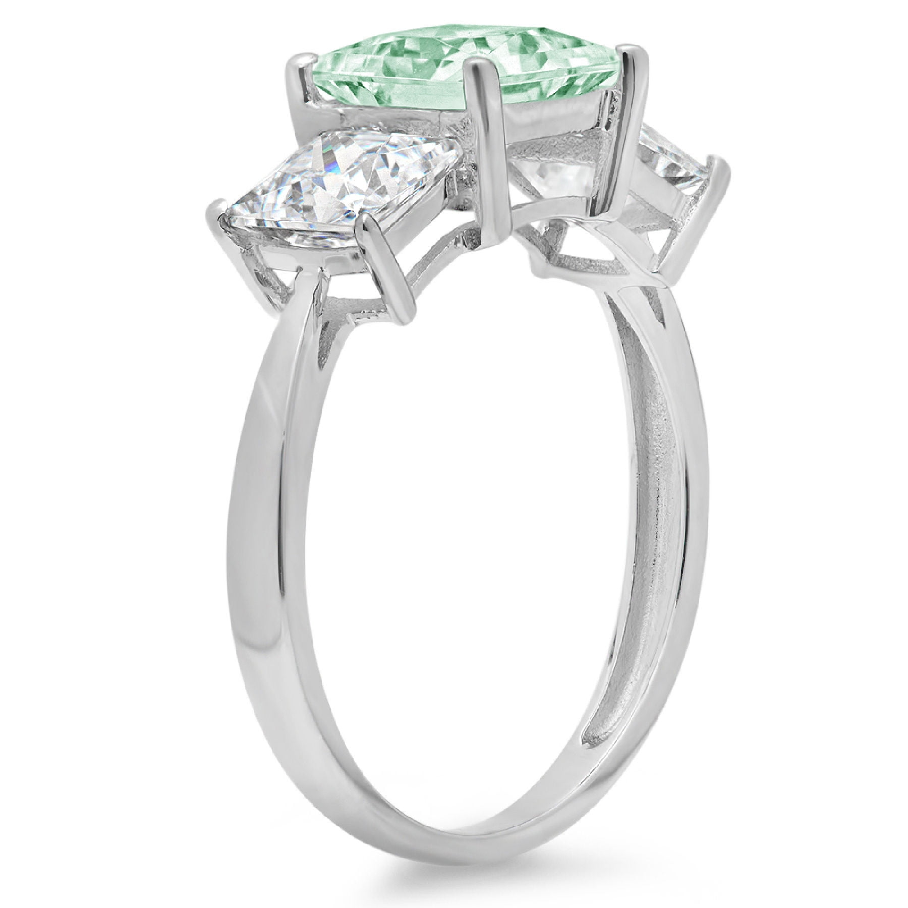 2.5 ct Princess Cut Simulated Green Diamond Three-Stone Engagement Ring ...