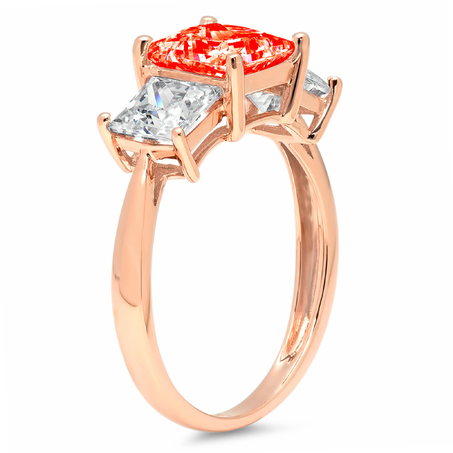 2.5 ct Princess Cut Simulated Red Diamond Three-Stone Engagement Ring ...