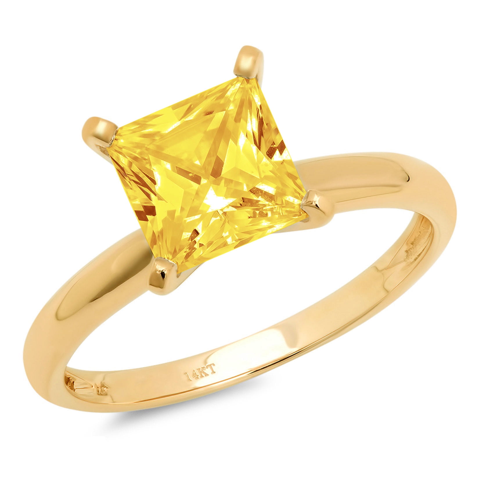 2.5 ct Princess Cut Simulated Yellow Diamond Solitaire 18K Yellow Gold ...