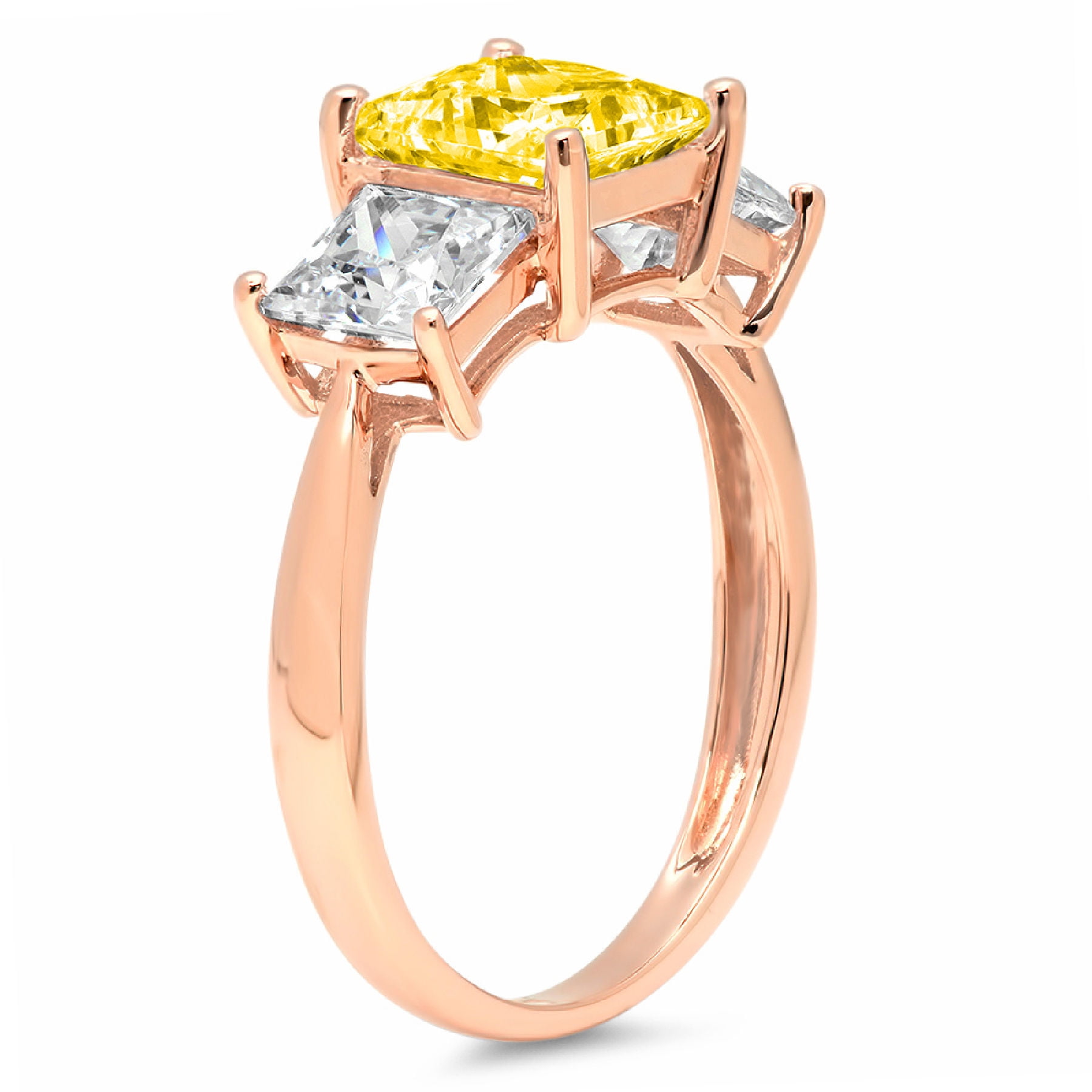 2.5 ct Princess Cut Simulated Yellow Diamond Three-Stone Engagement ...