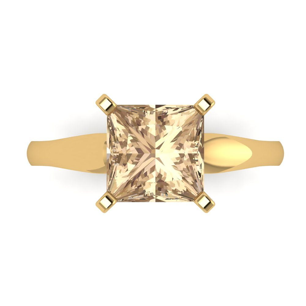 2.5 ct Princess Cut Yellow Moissanite Solitaire 18K Yellow Gold Womens ...