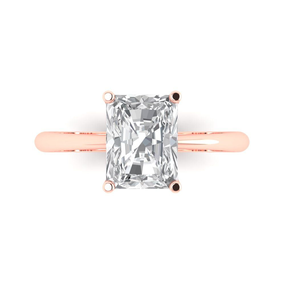 2.5 ct Radiant Cut Clear Crystal 18k Pink Rose Gold Engraving Statement Bridal Wedding Solitaire ...
