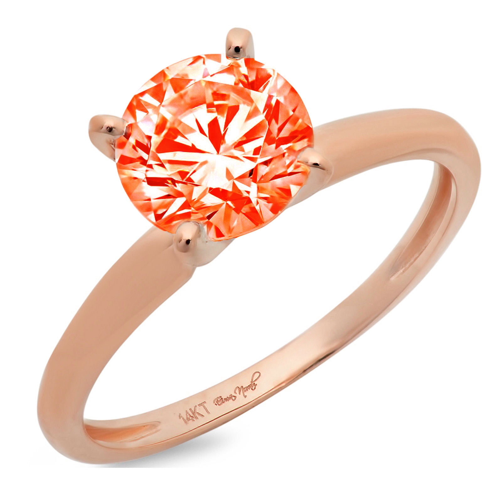 2.5 ct Round Cut Simulated Red Diamond Solitaire 18K Rose Gold Womens ...