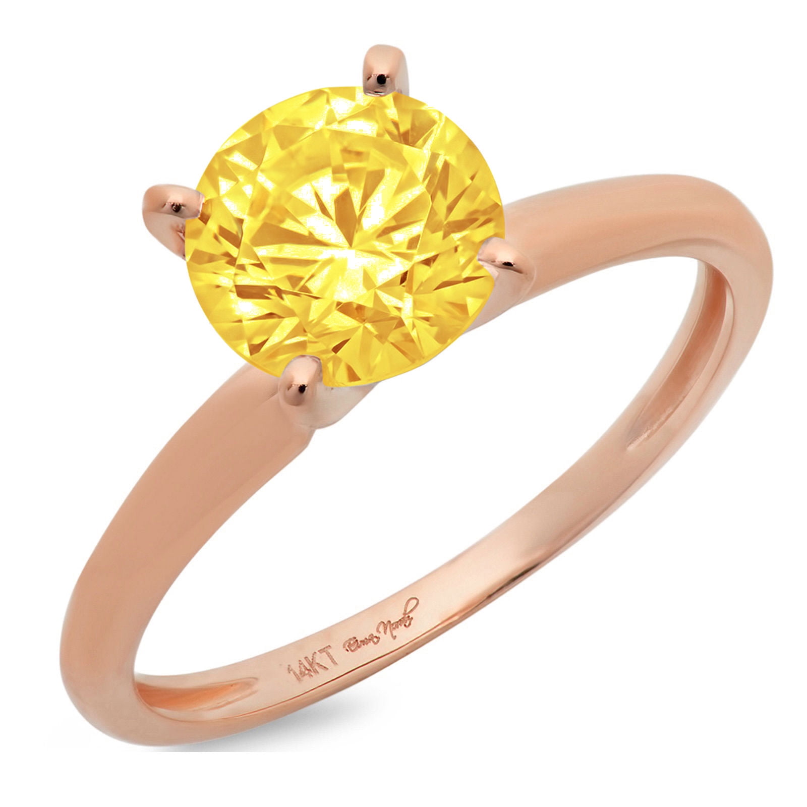 2.5 ct Round Cut Simulated Yellow Diamond Solitaire 18K Rose Gold ...