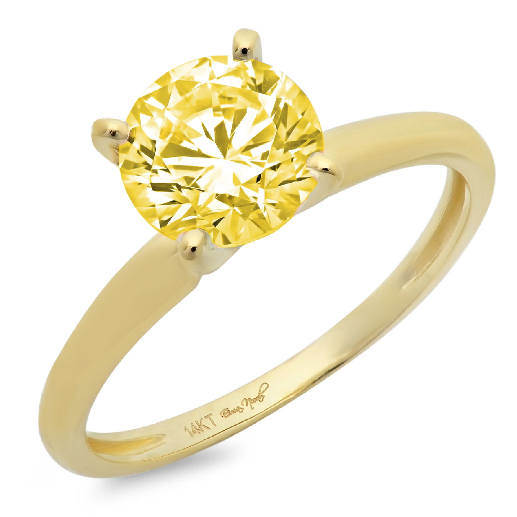 2.5 ct Round Cut Simulated Yellow Diamond Solitaire 18K Yellow Gold ...