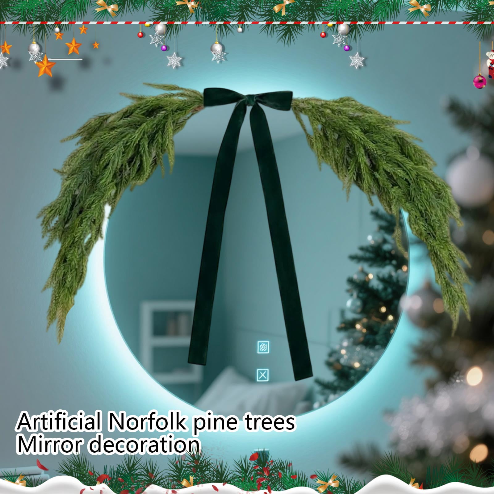 2.5 ft Artificial Mirror Garland Artificial Norfolk Pine Swag for ...