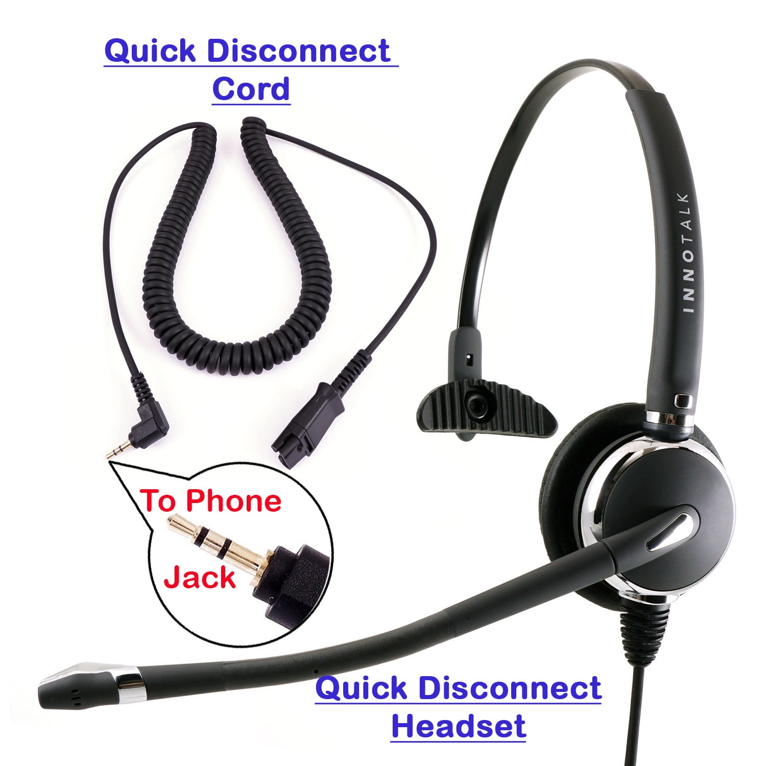 2.5 mm Quick Disconnect Adapter Plug Monaural Desk Phone Headset for ...