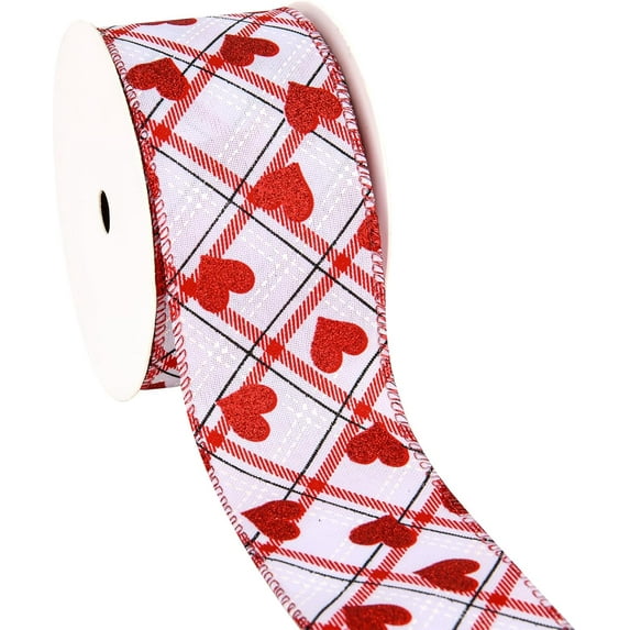 2.5'' x 10 Yard Valentine's Day Wired Edge Ribbon, White and Red ...