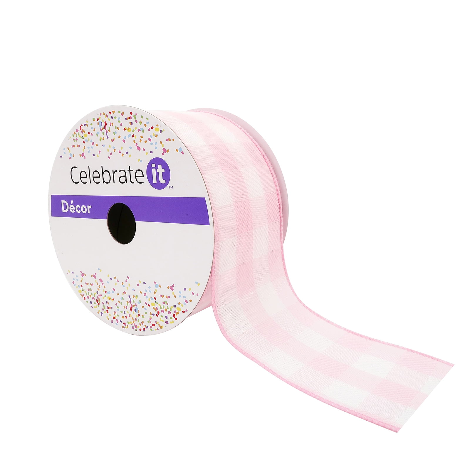 2.5" x 25ft. Light Pink Buffalo Check Wired Ribbon by Celebrate It ...