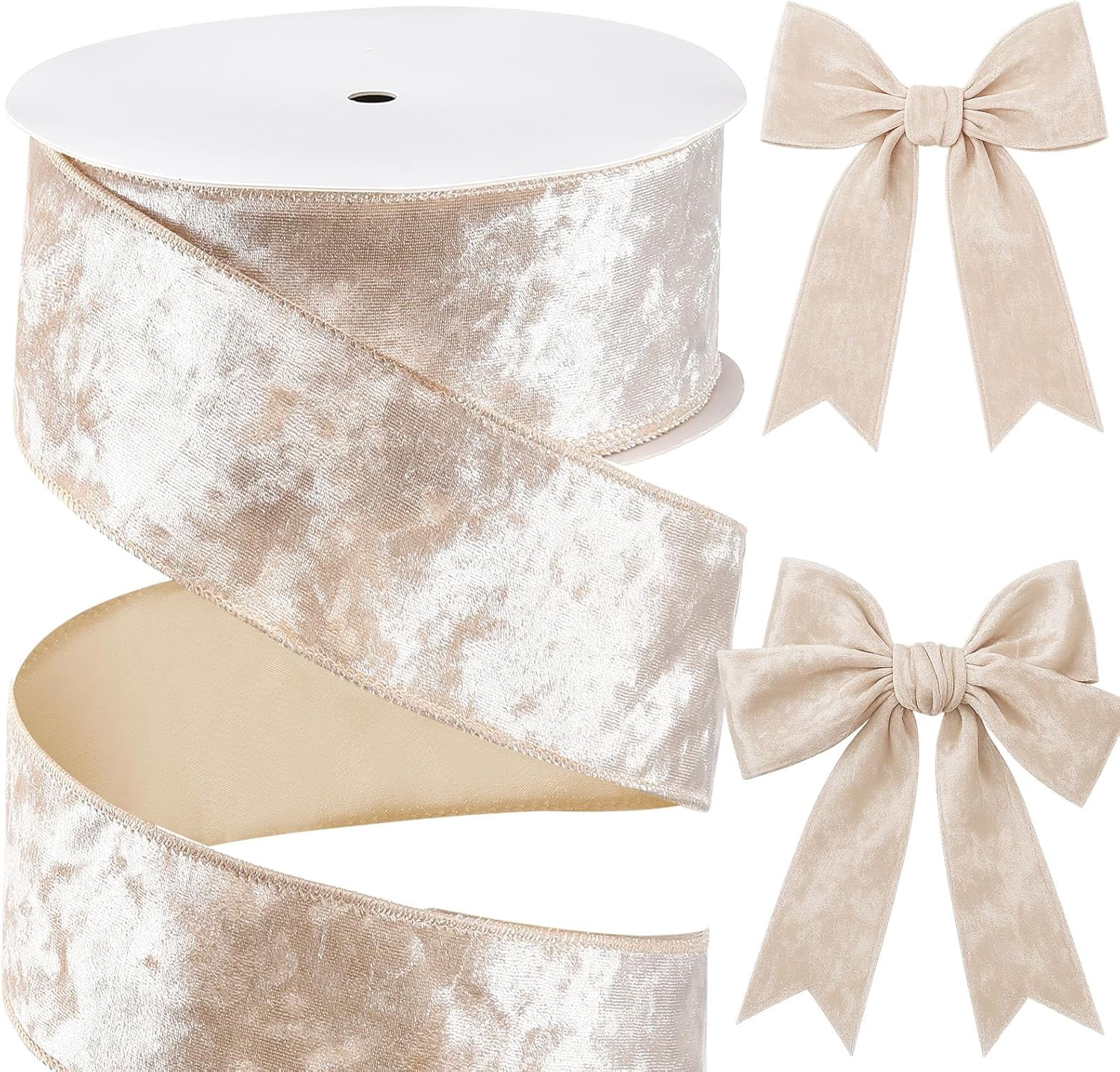 2.5" x 30 Yards Champagne Crushed Christmas Velvet Ribbon, Wired ...