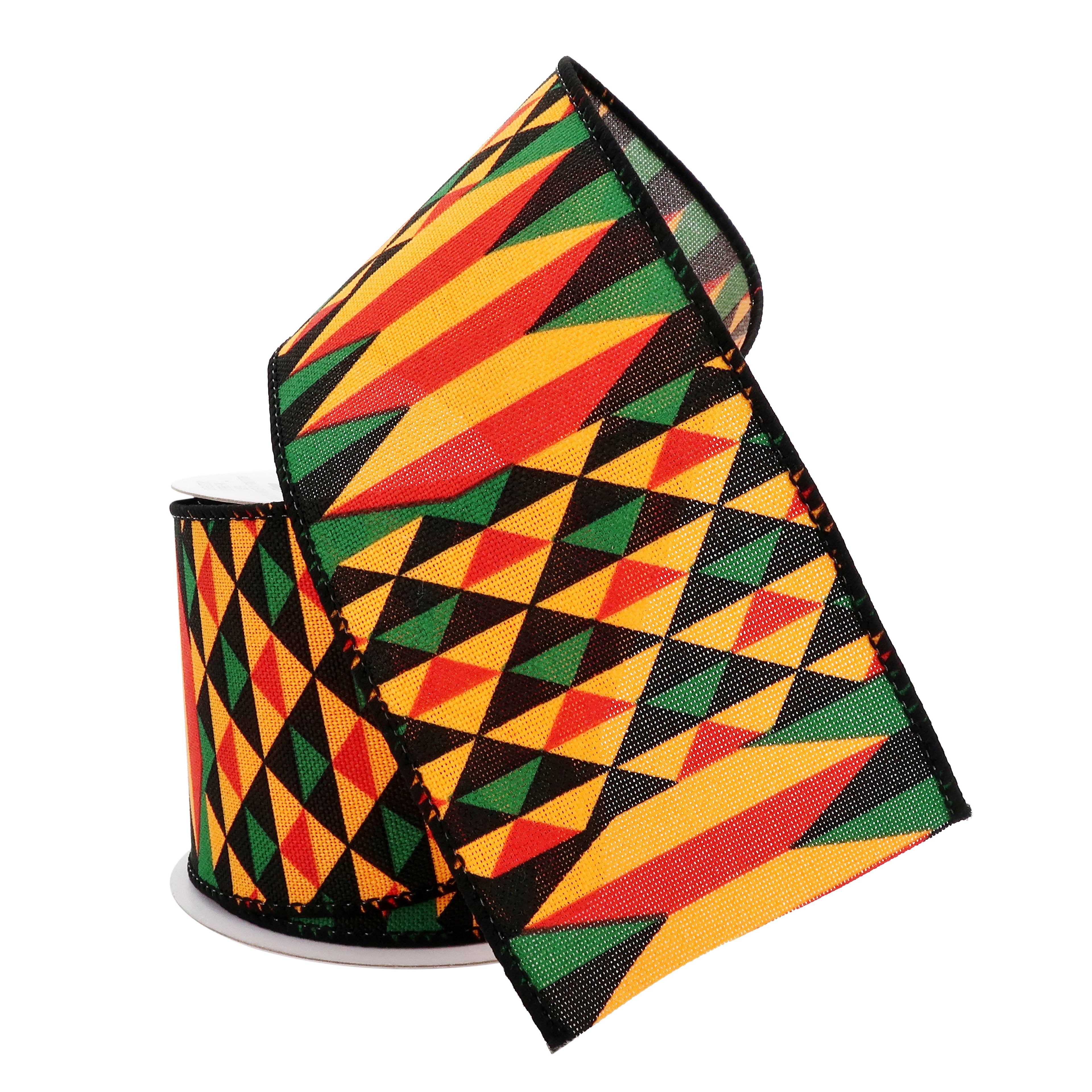 2.5" x 3yd. Multicolored Faux Linen Wired Geometric Ribbon by Celebrate ...