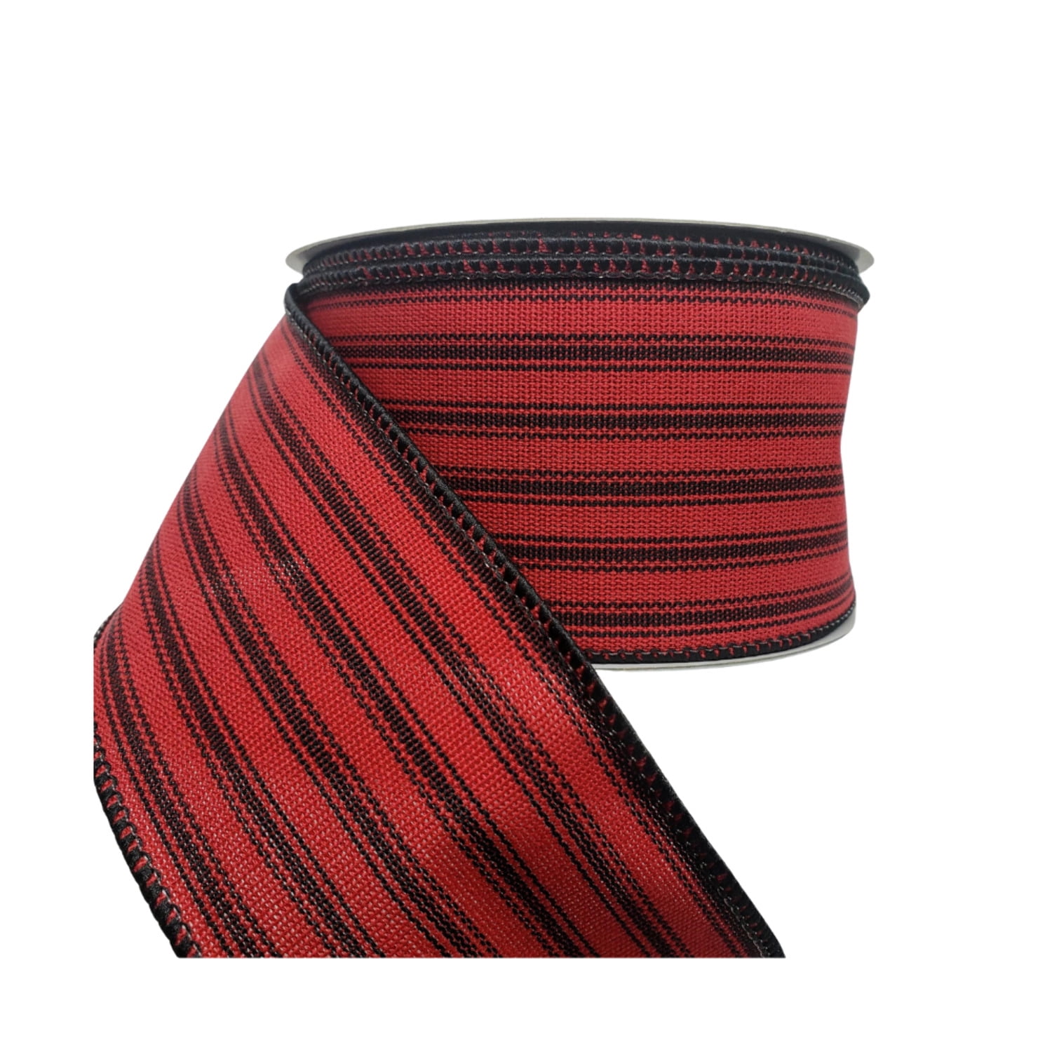 2.5"x10YD Ticking Stripe Wired Ribbon Red/Black for Wreath Making and ...